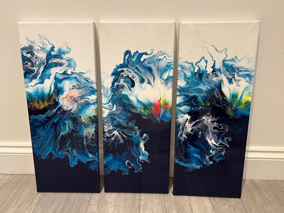 Light From the Darkness Triptych Abstract Painting on Three 8 X 20 Inch (20 X 50cm) Canvasses ...