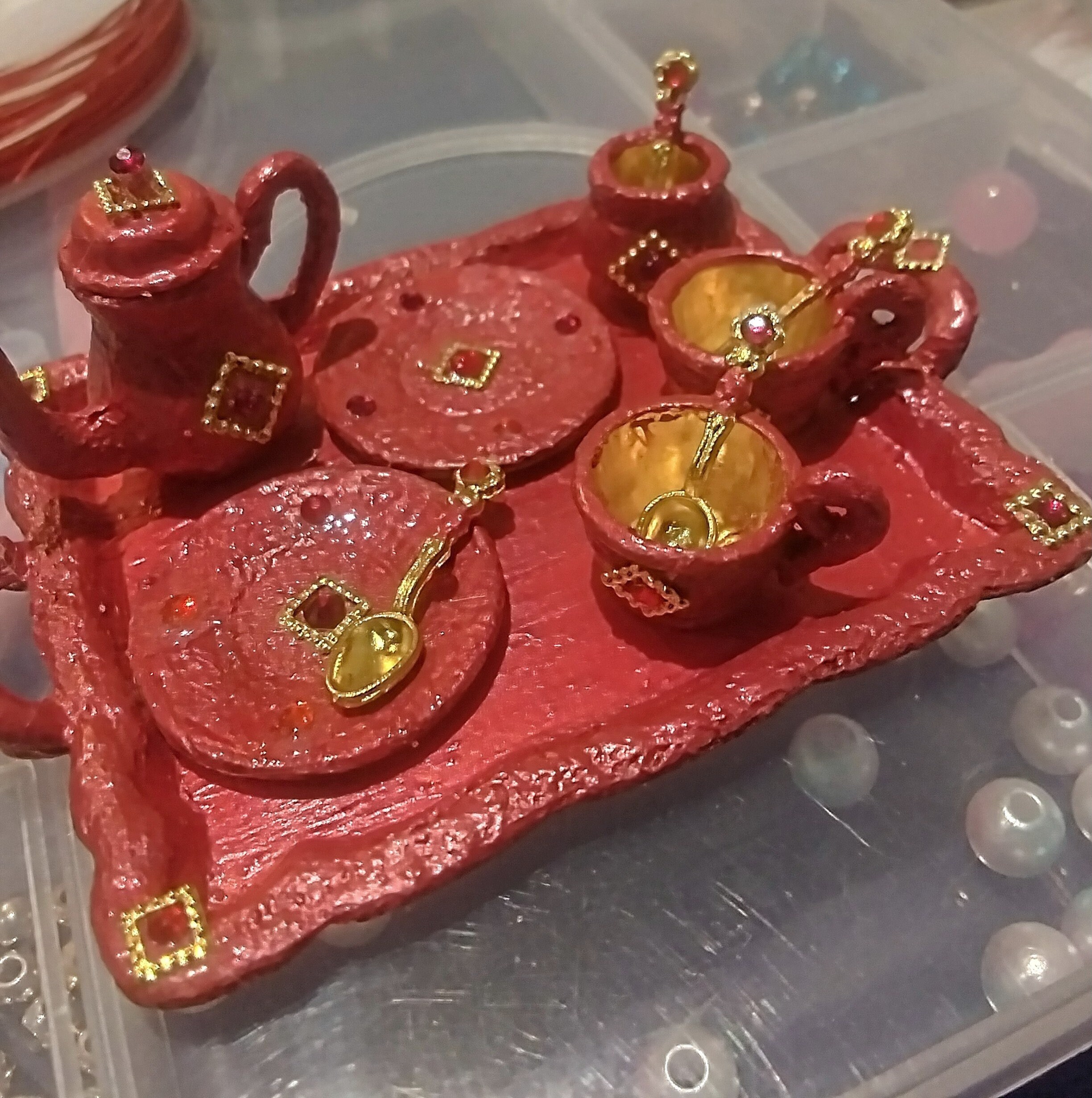 1:12 Scale Miniature Red Tea Set - Etsy