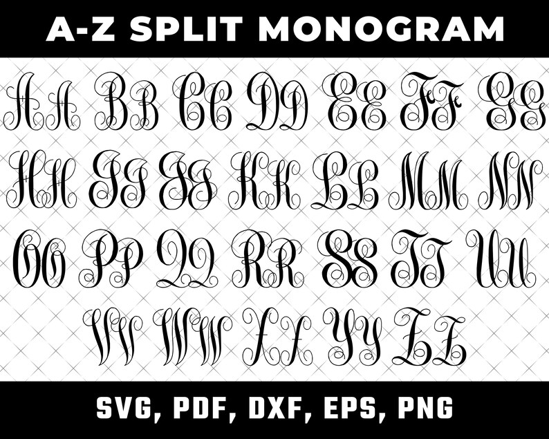 Split Monogram SVG PNG Split Monogram Frame Alphabet Digital - Etsy
