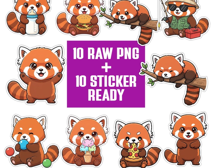 Premium Vector Clipart - Kawaii Red Pandas - Cute Red Panda Clipart Set ...