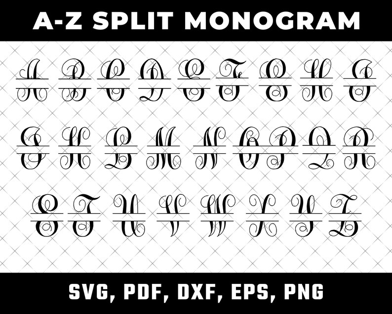 Split Monogram SVG PNG Split Monogram Frame Alphabet Digital - Etsy