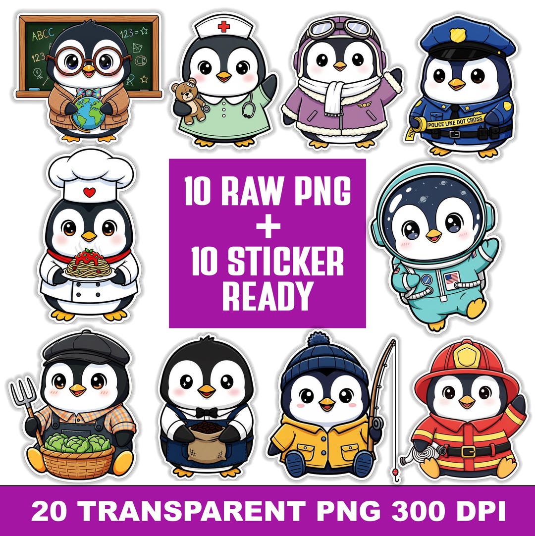 Kawaii Penguin Professions PNG Bundle | Cute Career Penguin Clipart ...