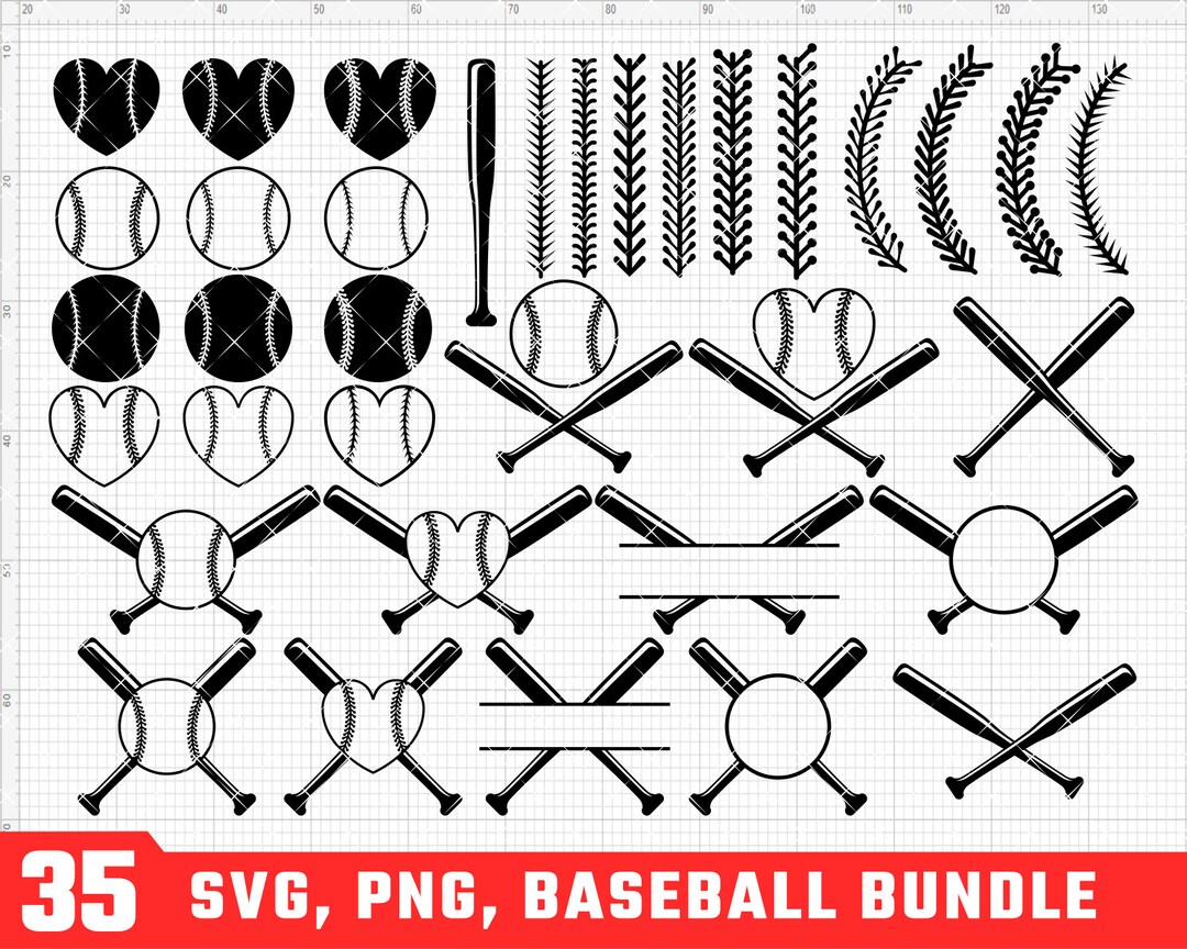 Baseball SVG PNG Bundle: Bats, Stitches, Ball, Monogram (digital ...