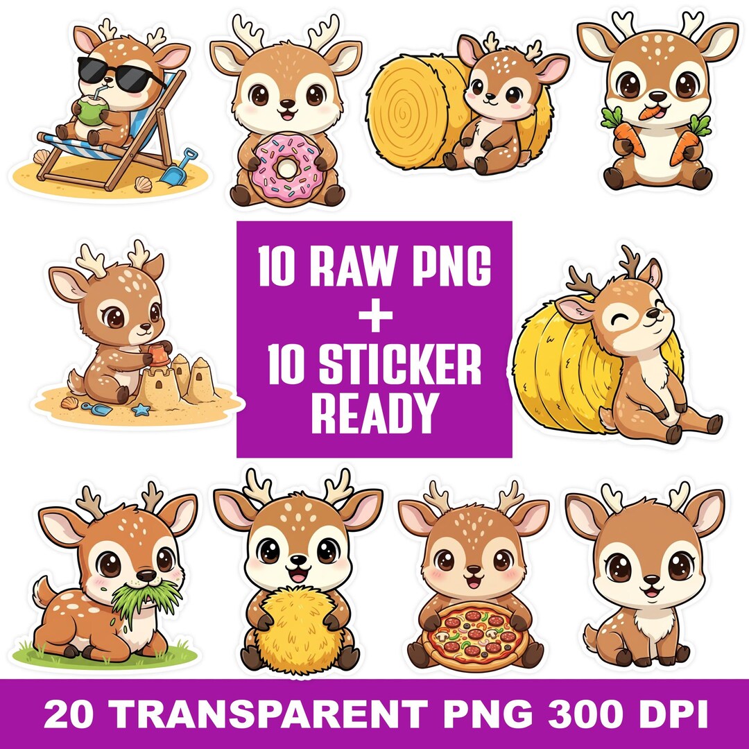 Kawaii Deer PNG Bundle | Buck Clipart Set | Cartoon Characters ...