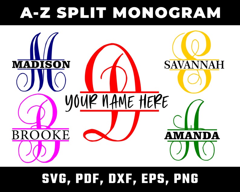 Split Monogram SVG PNG Split Monogram Frame Alphabet Digital - Etsy