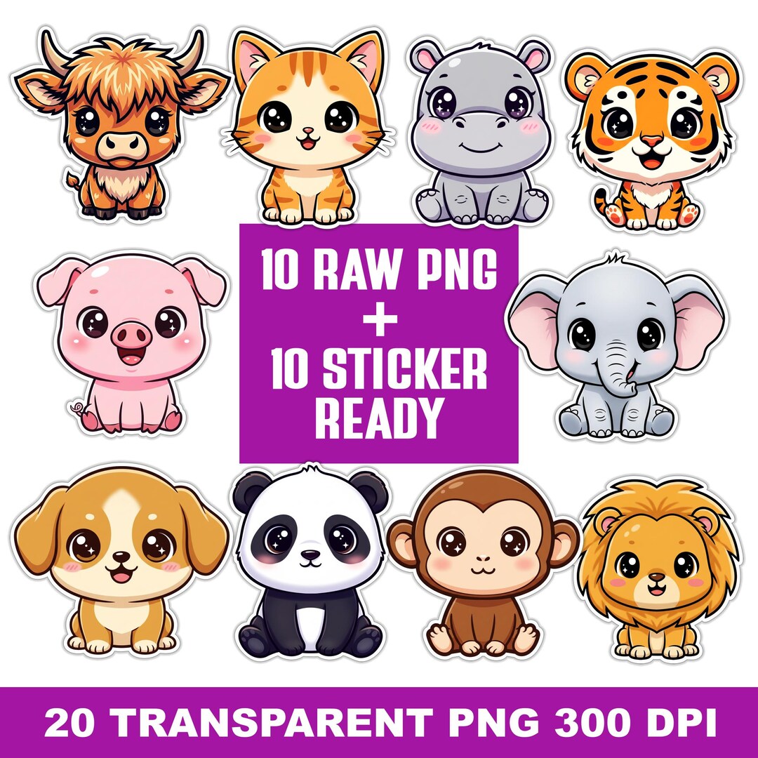 10x Premium Kawaii Baby Animal Clipart Bundle | Chibi Big Head PNG Set ...