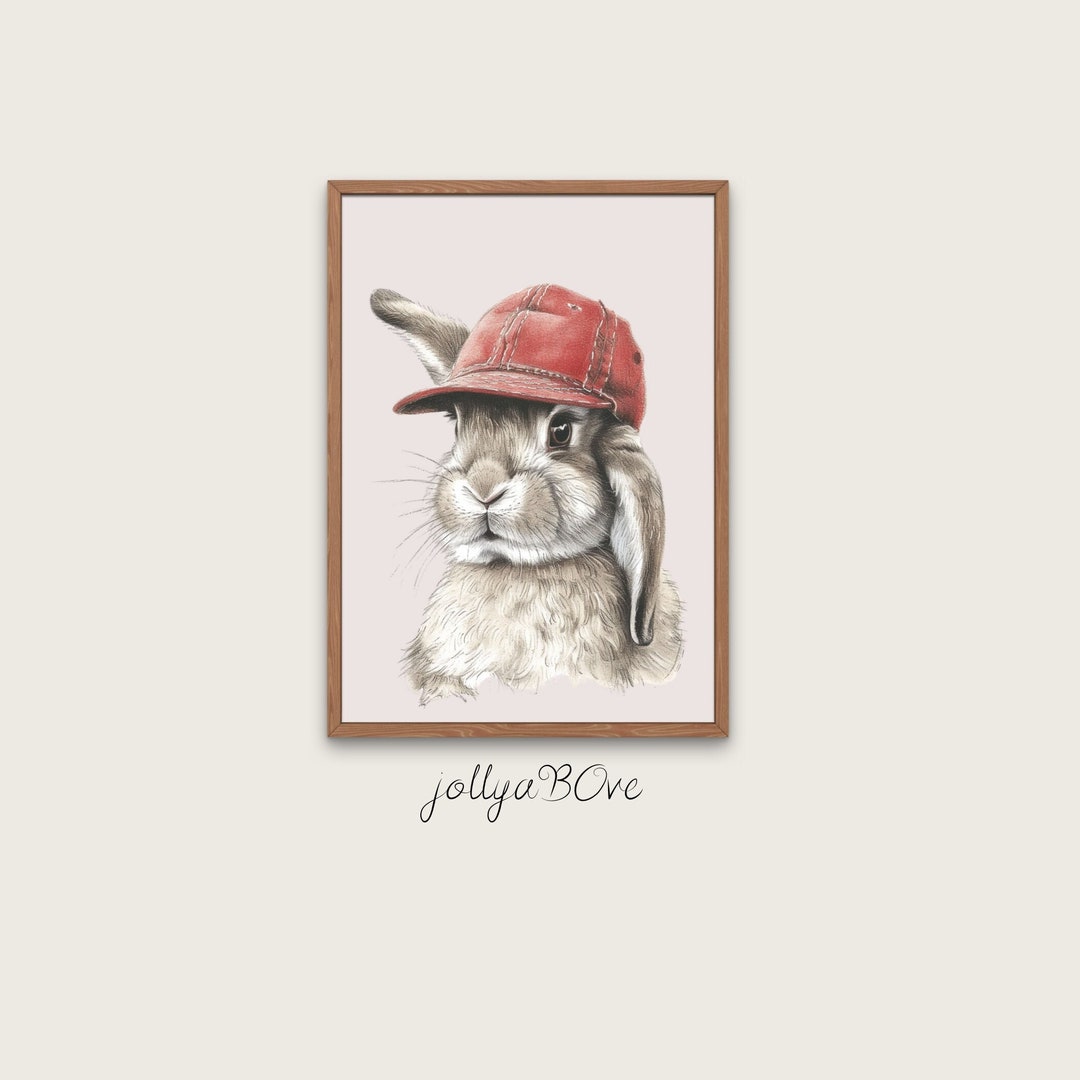Rabbit in Red Hat: Printable Wall Poster, Wall Art, Instant Download ...