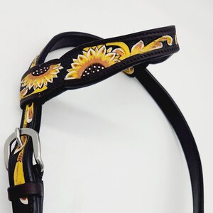 Sunflower One Ear Headstall – Hand Carved & Hand Painted Leather Bridle ...
