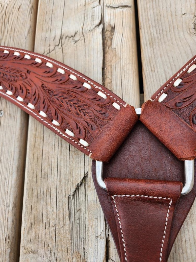 White Buckstitch Breast Collar – Handmade Leather Horse Tack, Western ...