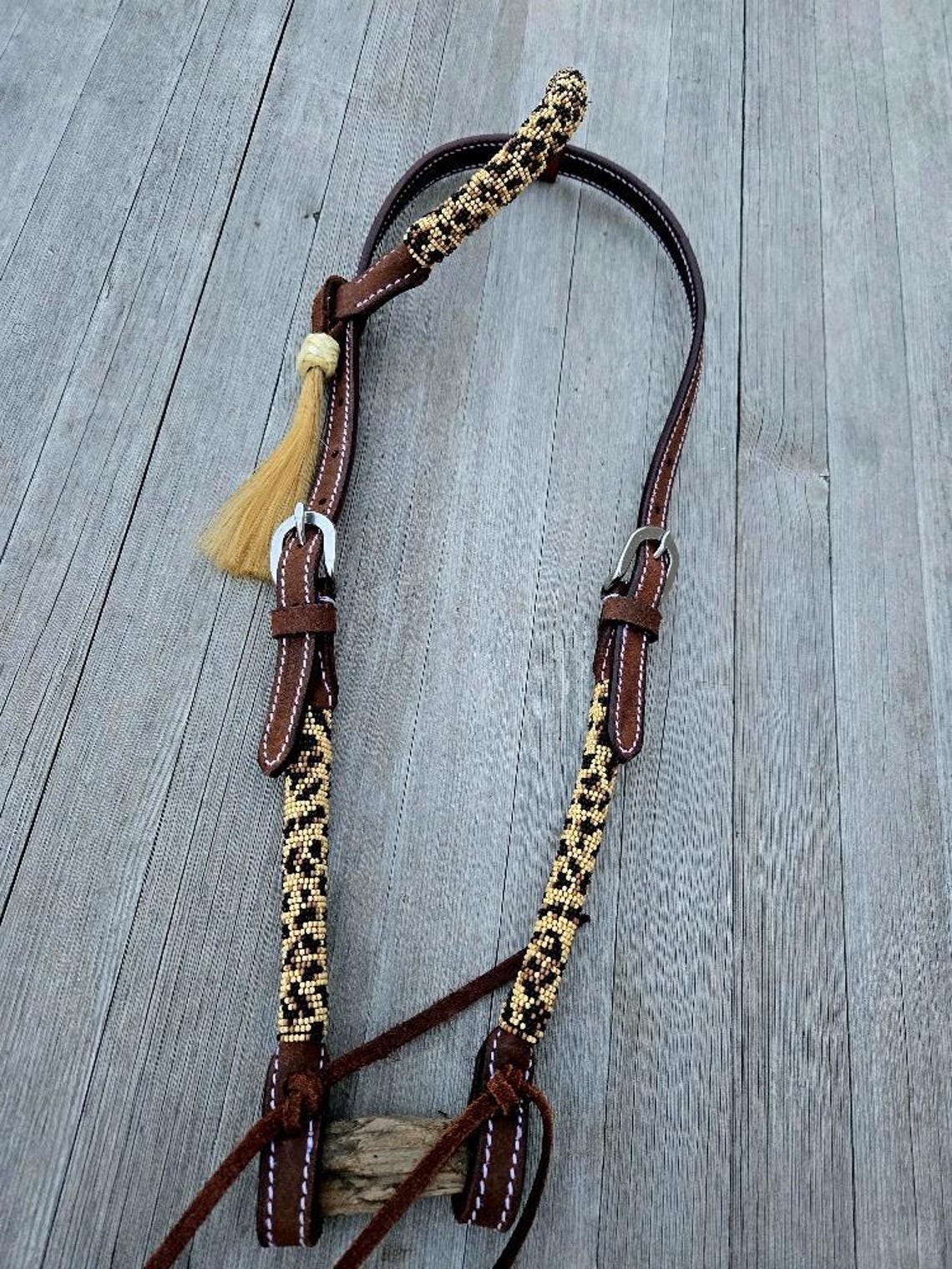 Cheetah Sliding One Ear Headstall- Cheetah Print Beaded Bridle - Etsy