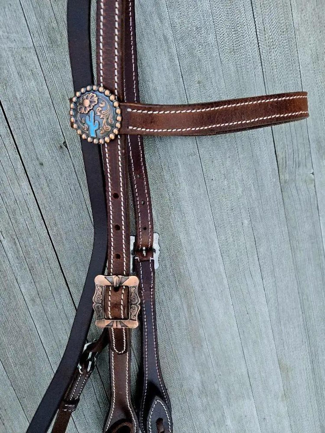 Blue Arizona Cactus Browband Headstall- Leather Bridle Cactus Conchos ...