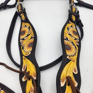 Sunflower Browband Headstall- Yellow Sunflowers- Hand Carved, Hand ...