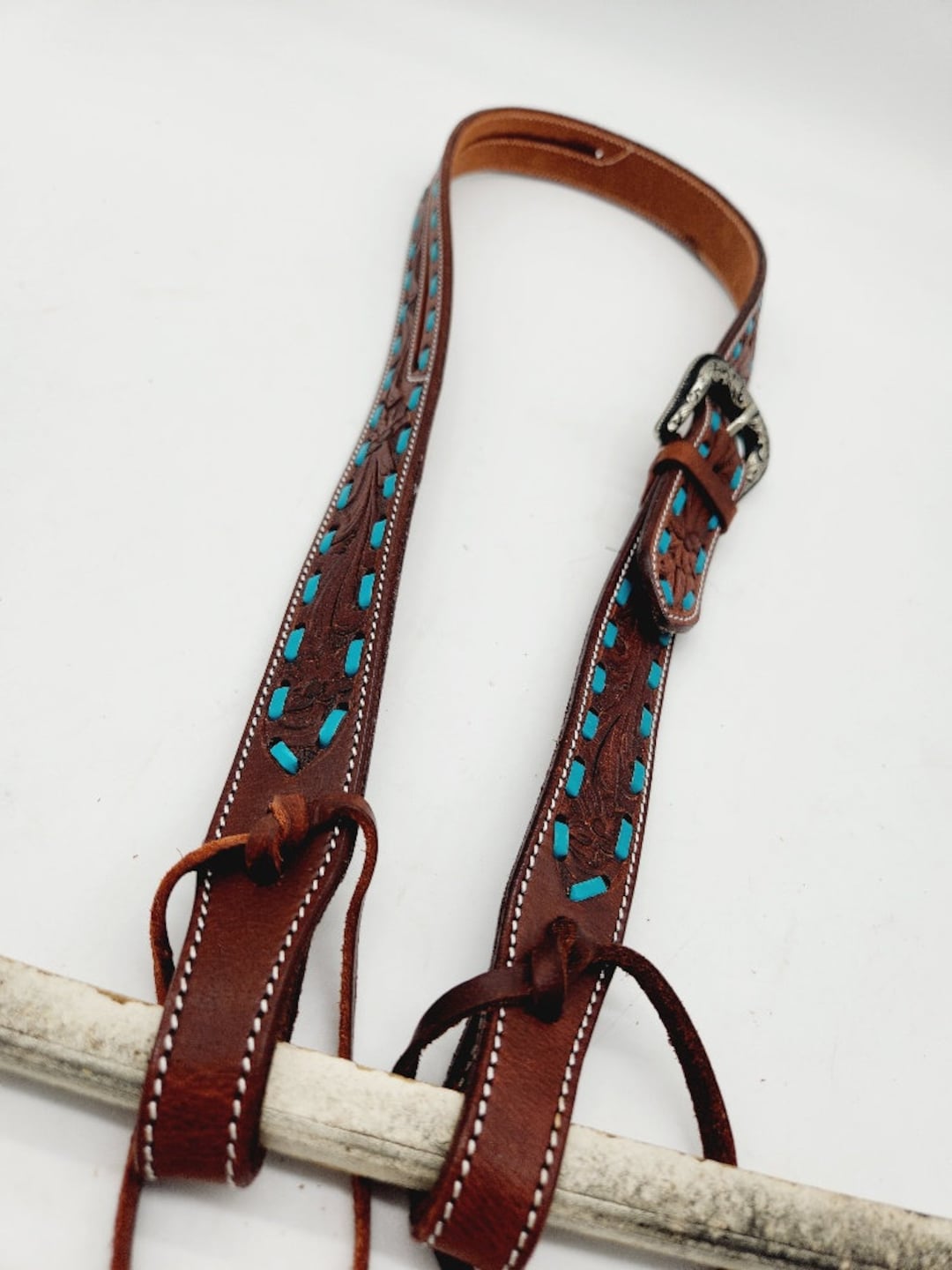 Turquoise Belt Style Split Ear Headstall With Tooling Western Headstall ...