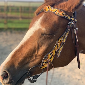 Sunflower Browband Headstall- Yellow Sunflowers- Hand Carved, Hand ...