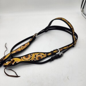 Sunflower Browband Headstall- Yellow Sunflowers- Hand Carved, Hand ...