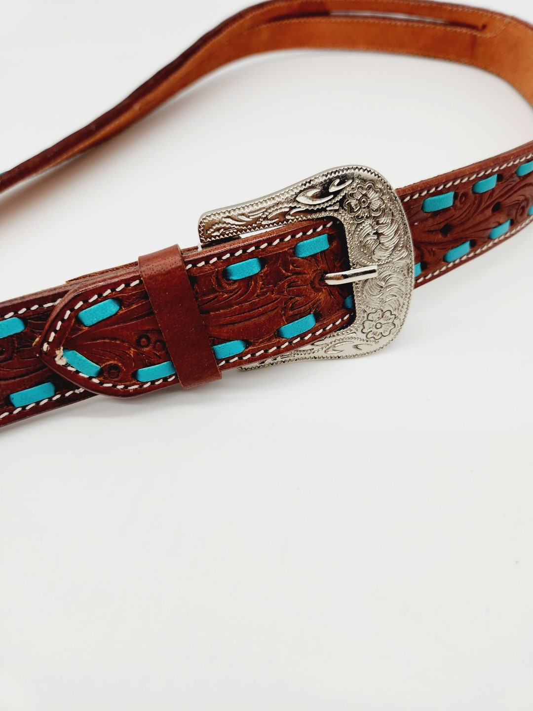 Turquoise Belt Style Split Ear Headstall With Tooling Split Ear Full ...