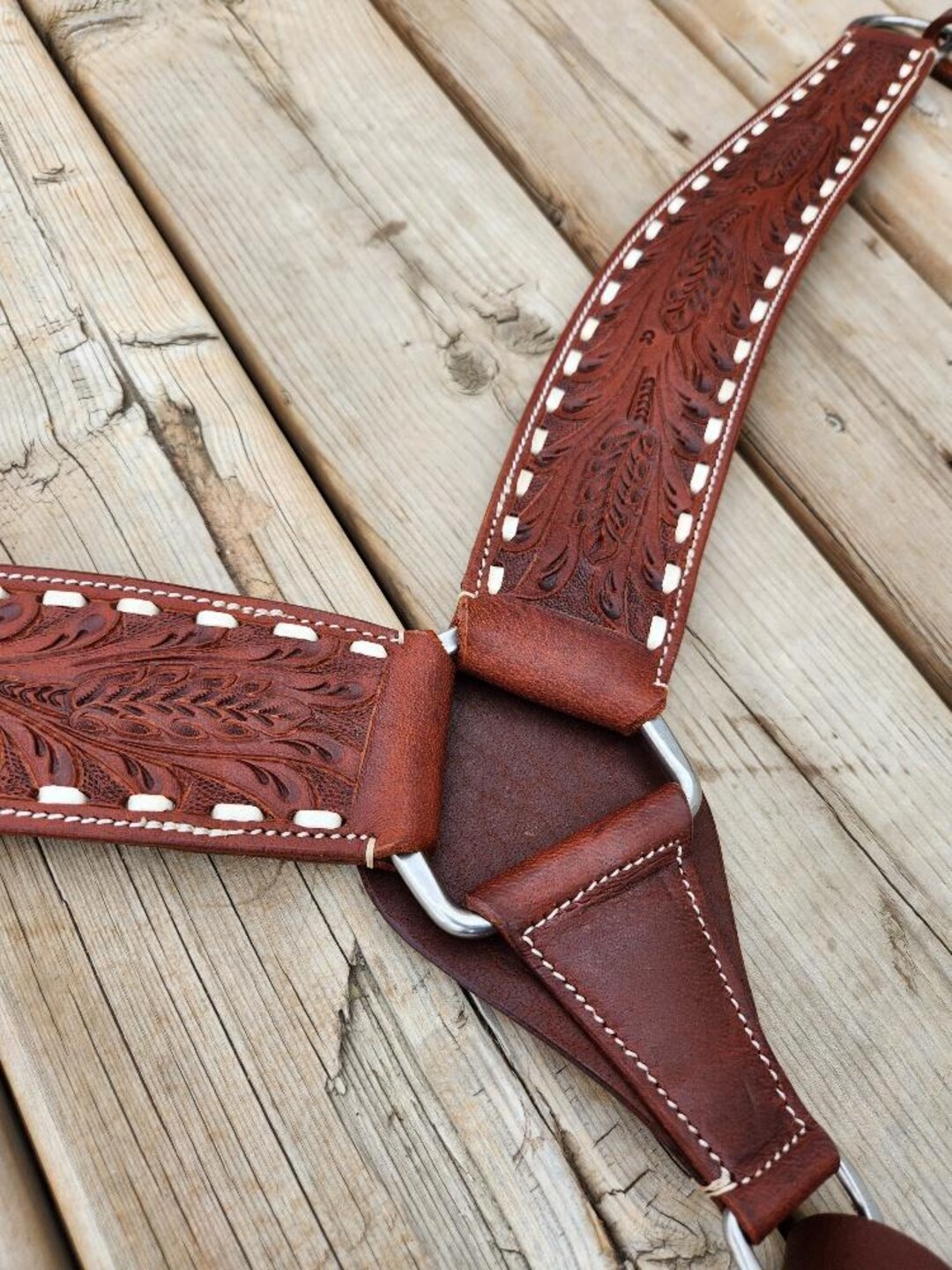 White Buckstitch Breast Collar – Handmade Leather Horse Tack, Western ...