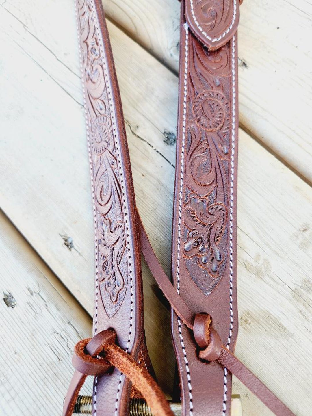 Tooled Belt Style Split Ear Headstall - Western Headstall- Bridle ...