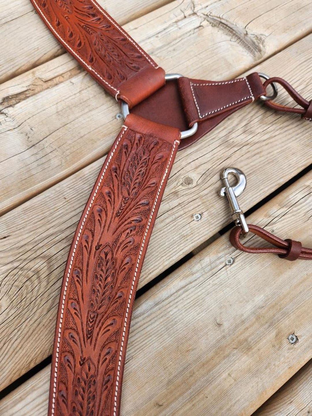 Tooled Leather Breast Collar - Handcrafted Western Breast Collar - Etsy