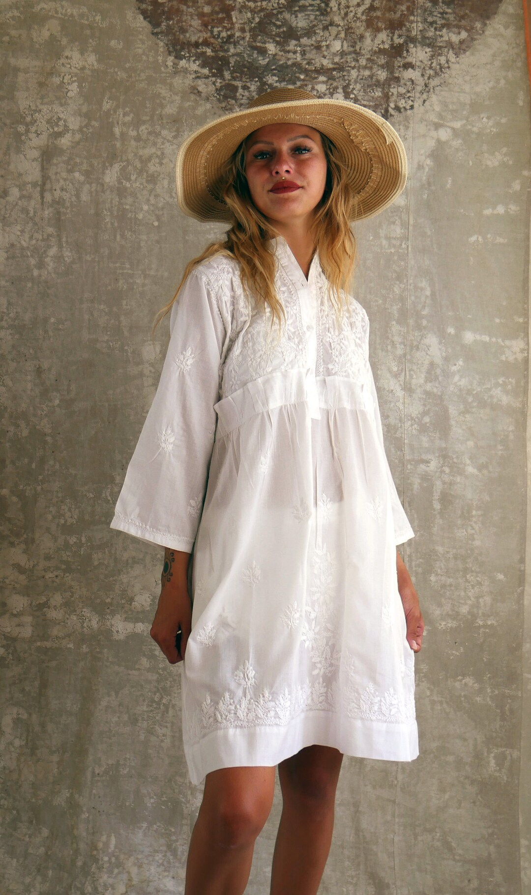 White 100% Cotton White Tunic With Hand Embroidery for Beach or City ...