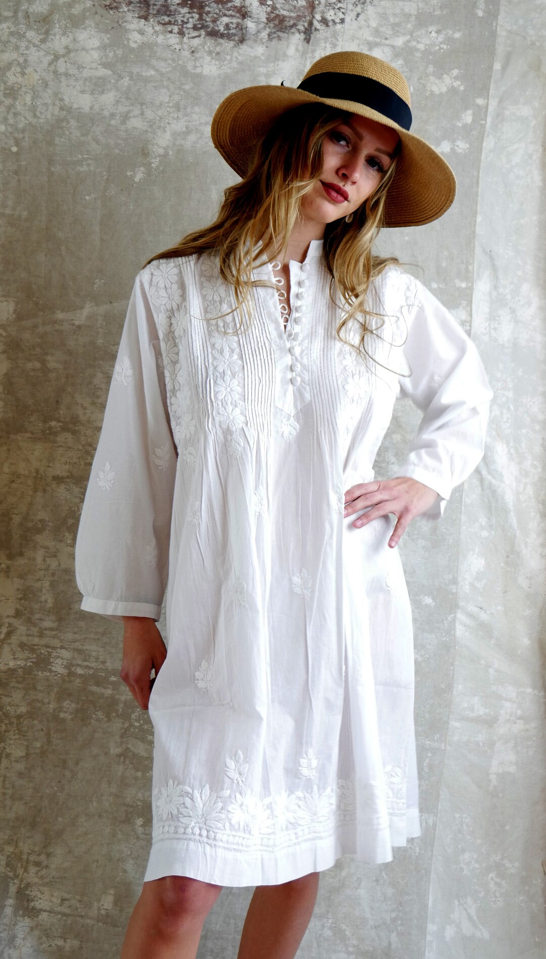 White 100% Cotton White Tunic With Hand Embroidery for Beach or City ...