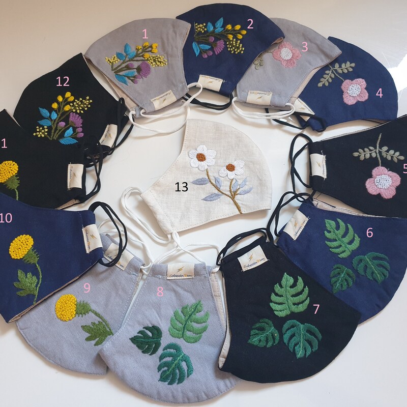 Embroidered Linen Mask - Etsy