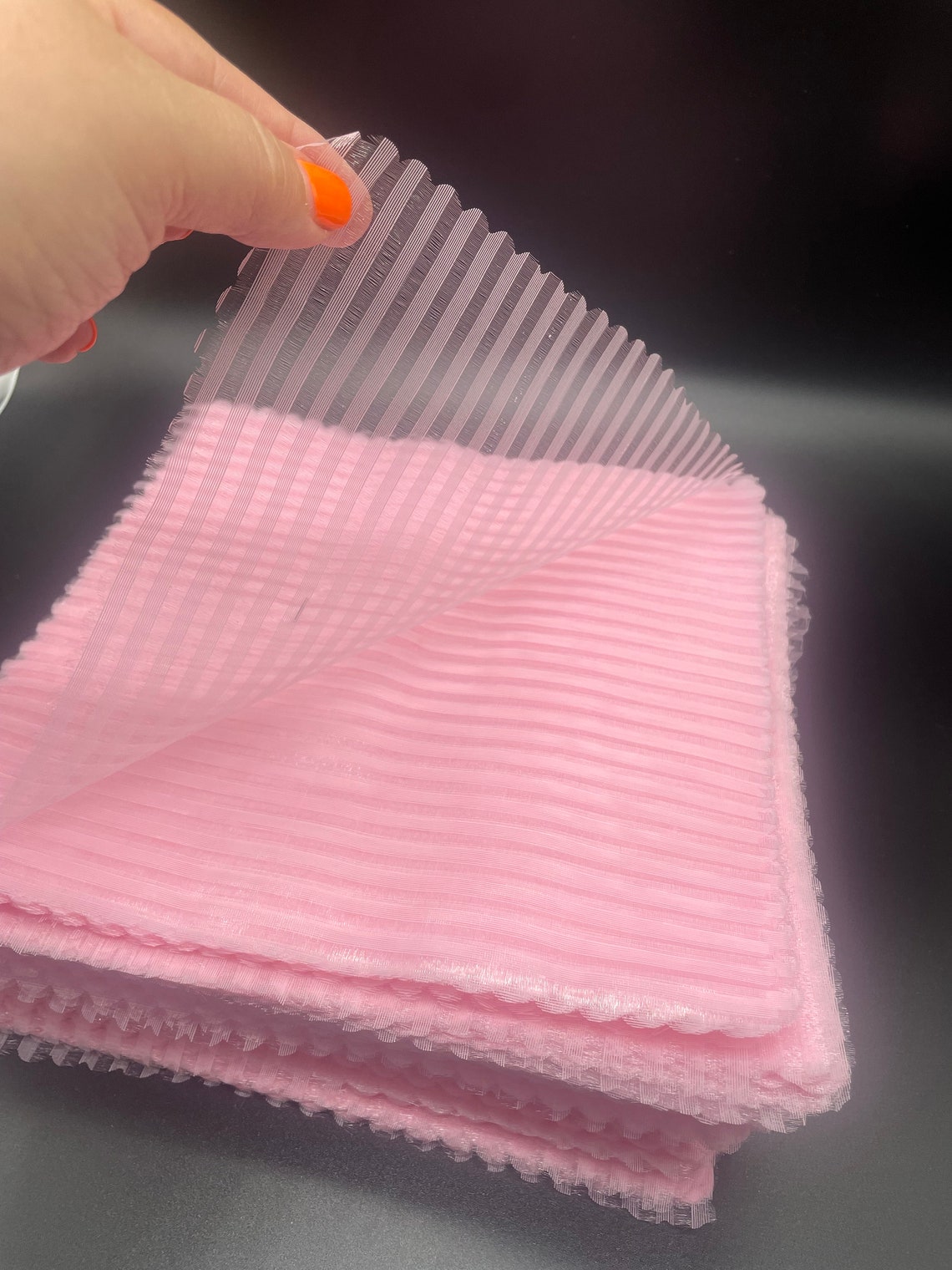 Pink Scalloped Edge Square Tulle, 9" Pink W/organza Stripes, 50 Pieces ...