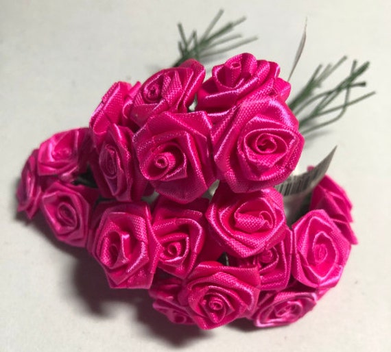 48 Mini Satin Ribbon Roses in Bunch Fuchsia Ribbon Rose | Etsy