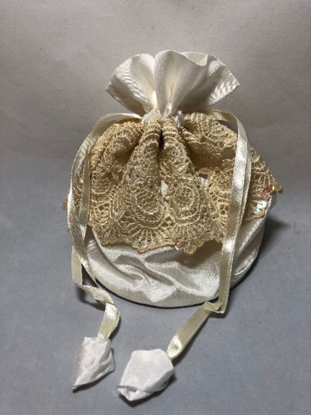 Wedding Candy Favor Bags off White Satin With Lace & Sequin Trim ...