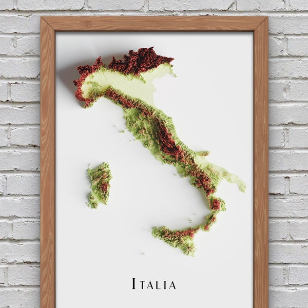 Shaded Relief Map of Italy - Etsy