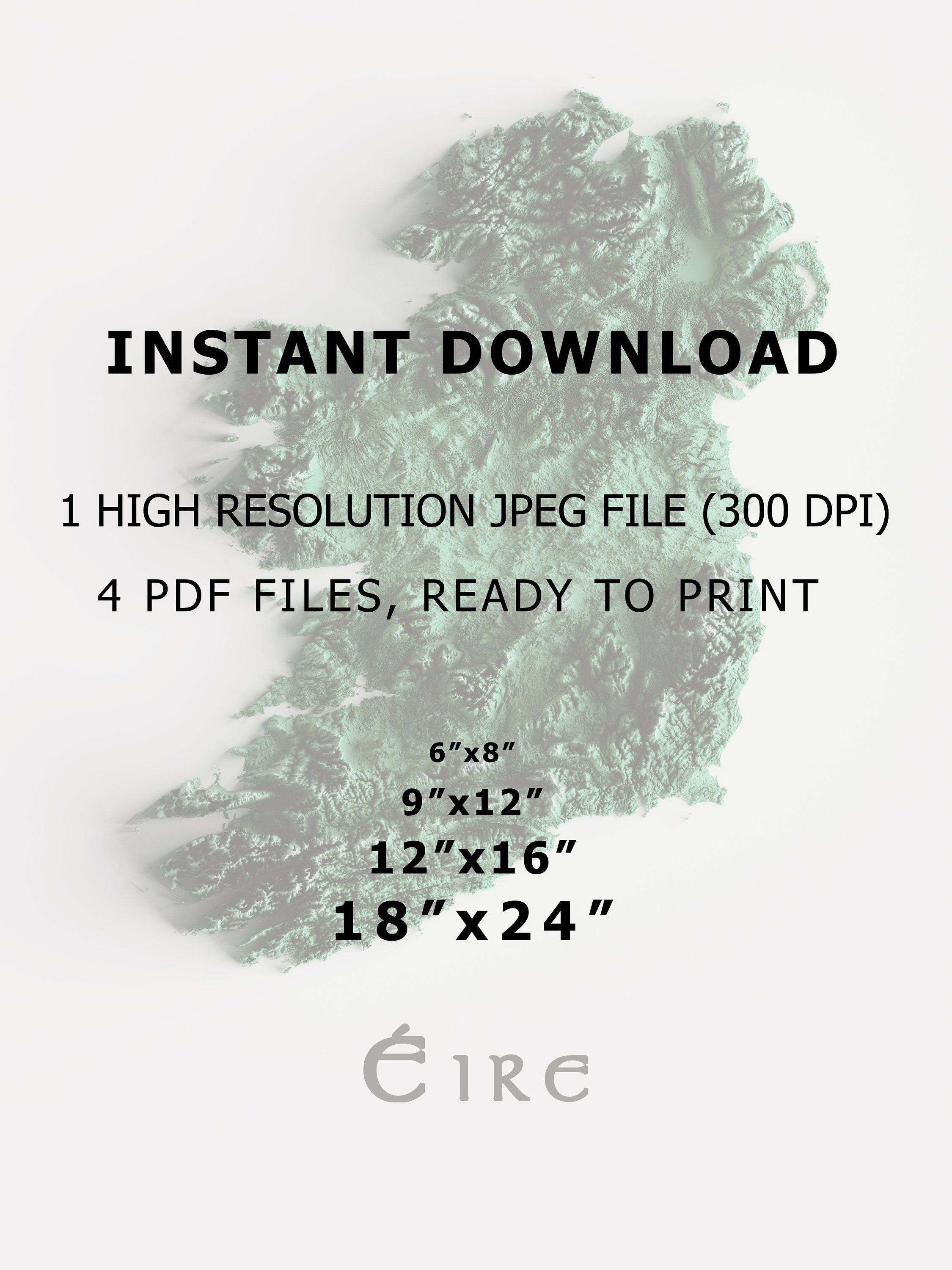 Ireland Relief Map Printable Decor - Etsy