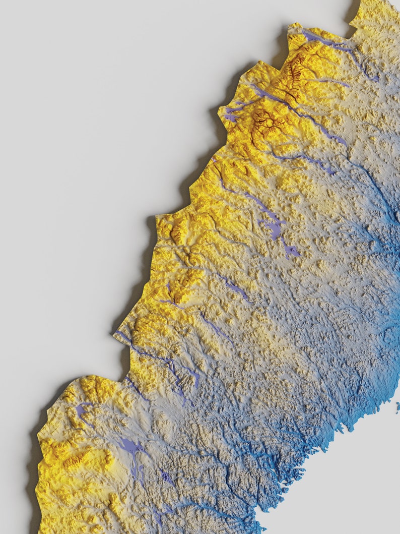 Sweden Relief Map | Printable Decor - Etsy