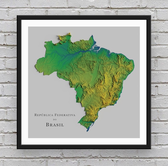 Brazil Relief Map Printable Decor | Etsy