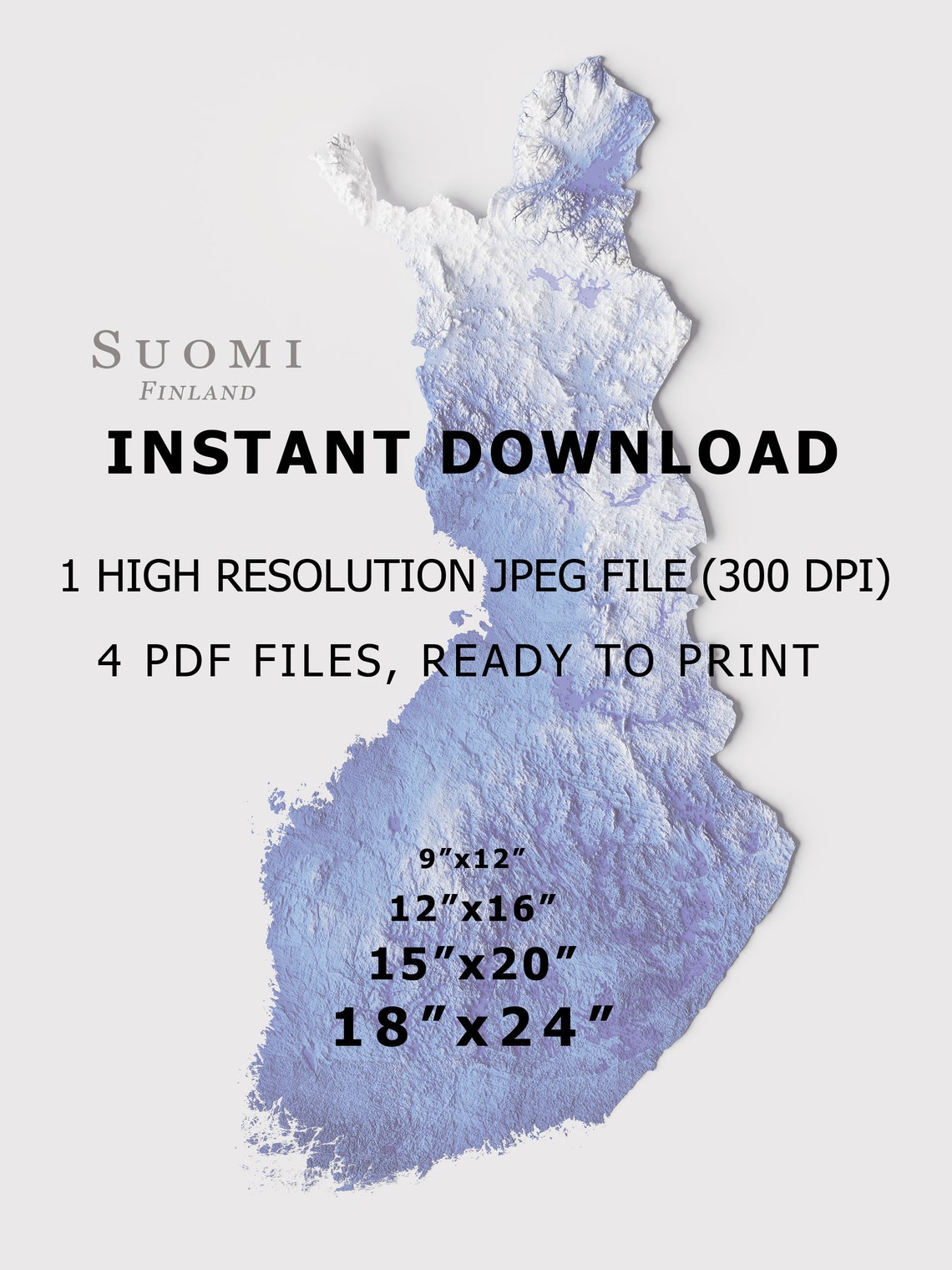 Finland Relief Map Printable Decor | Etsy