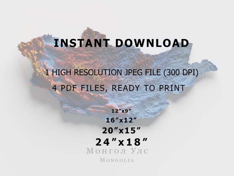 Mongolia Relief Map | Printable Decor - Etsy