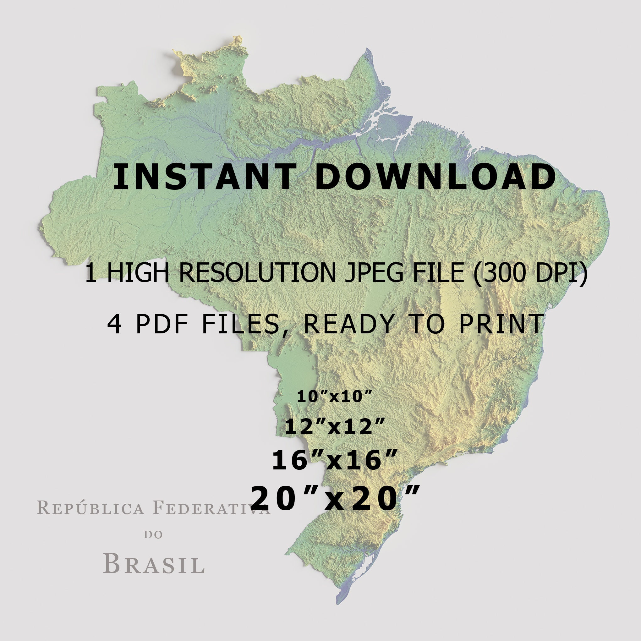 Brazil Relief Map | Printable Decor - Etsy