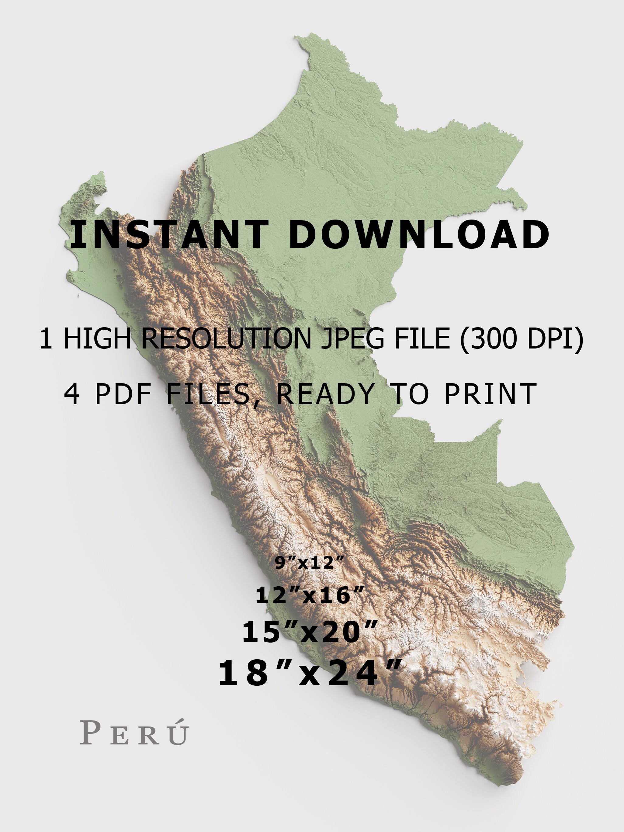 Peru Relief Map Printable Decor - Etsy