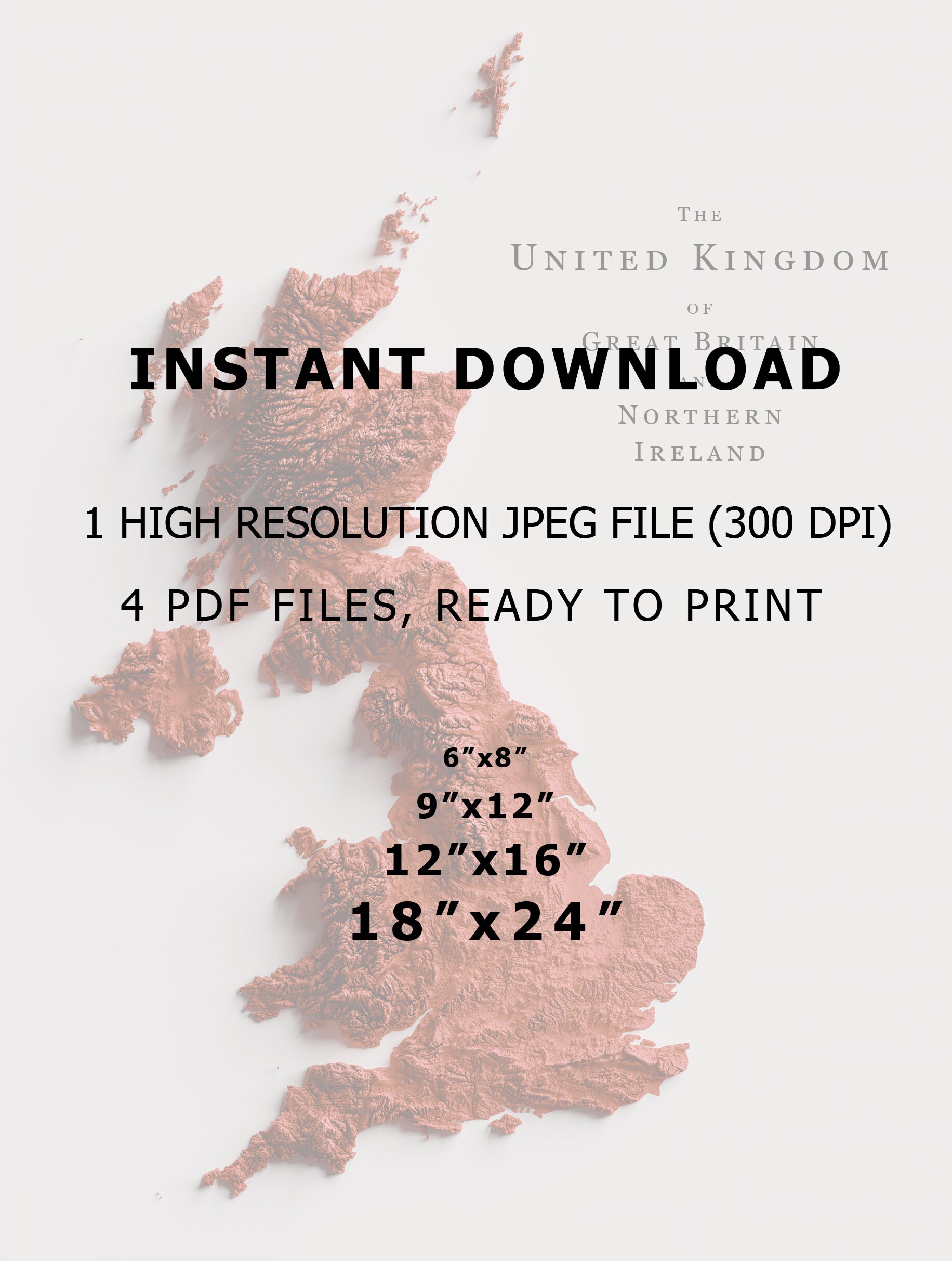 United Kingdom Relief Map Printable Decor - Etsy