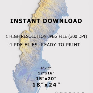Sweden Relief Map | Printable Decor - Etsy