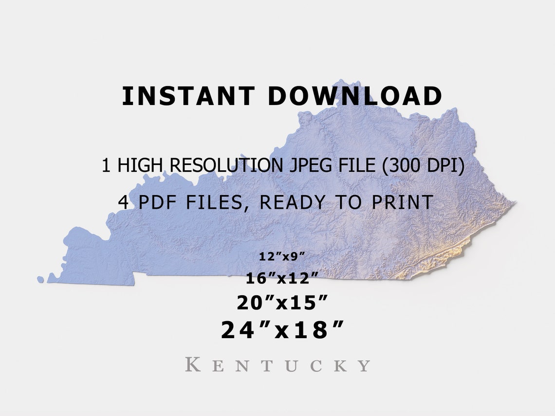 Kentucky Relief Map | Printable Decor - Etsy