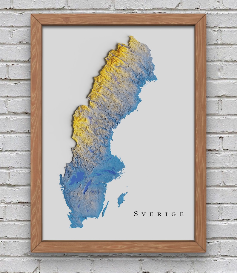 Sweden Relief Map | Printable Decor - Etsy