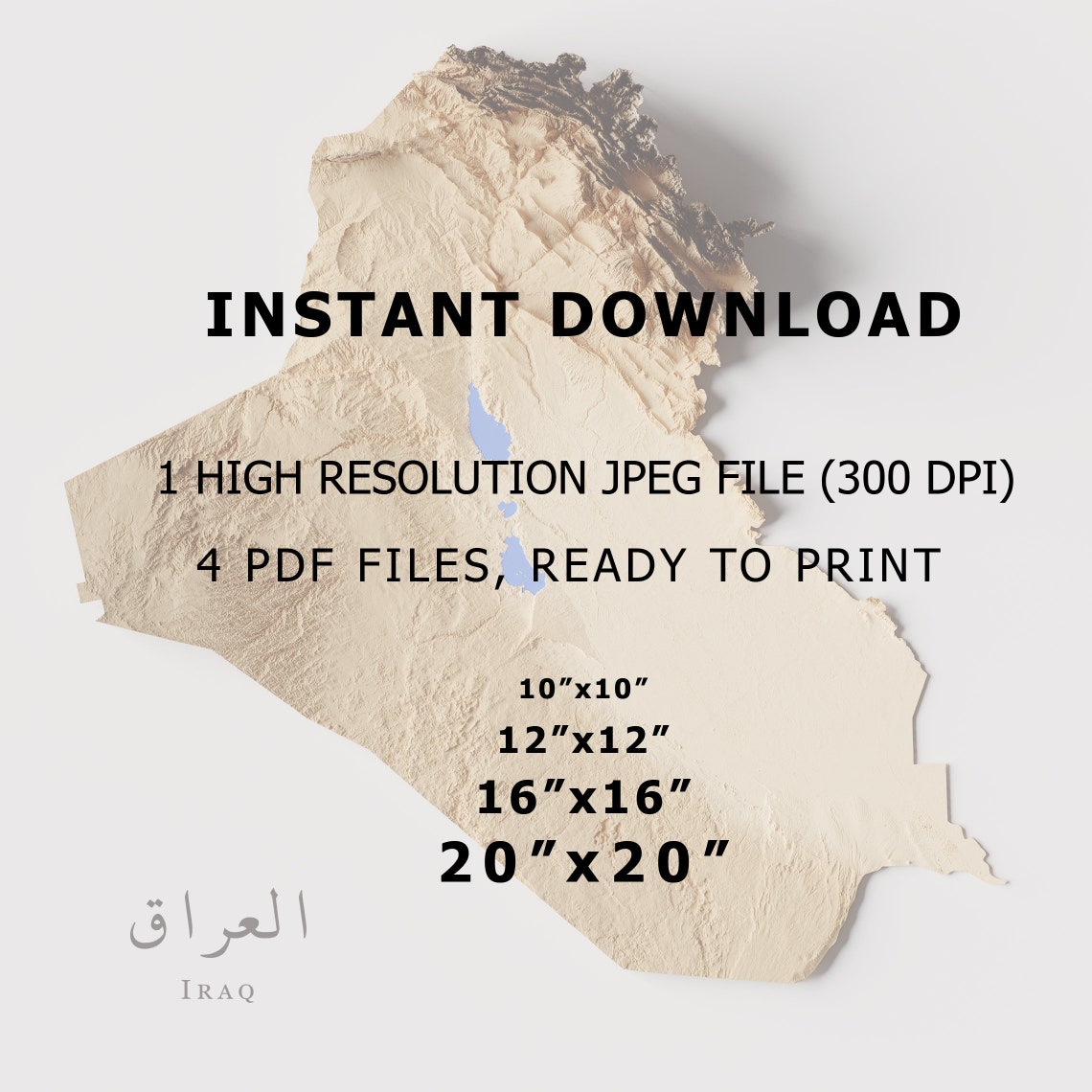 Iraq Relief Map Printable Decor - Etsy