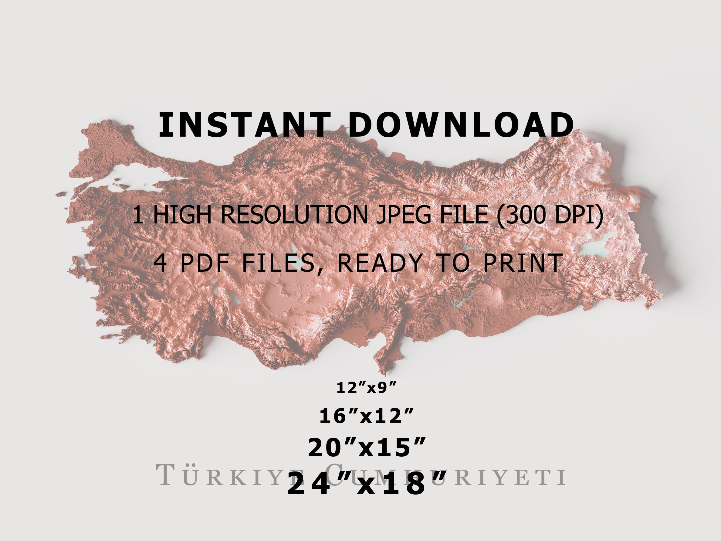 Turkey Relief Map Printable Decor - Etsy