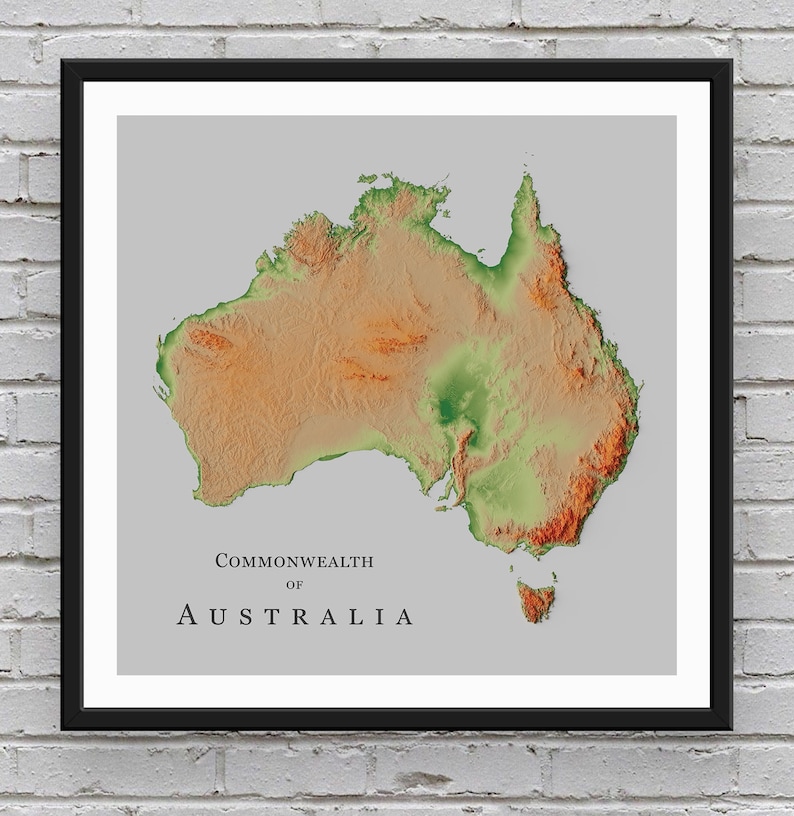 Australia Relief Map Printable Decor - Etsy