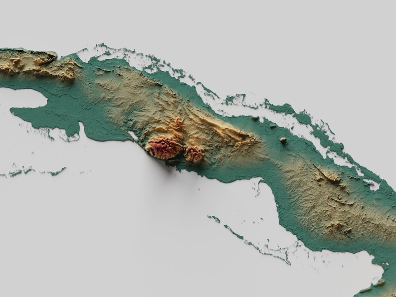 Cuba Relief Map Printable Decor - Etsy