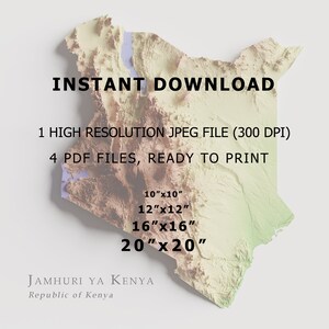 Kenya Relief Map | Printable Decor - Etsy