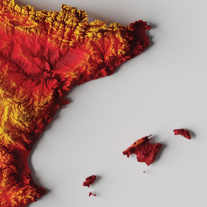 Spain Relief Map | Printable Decor - Etsy