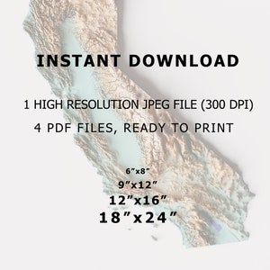 California Relief Map | Printable Decor - Etsy
