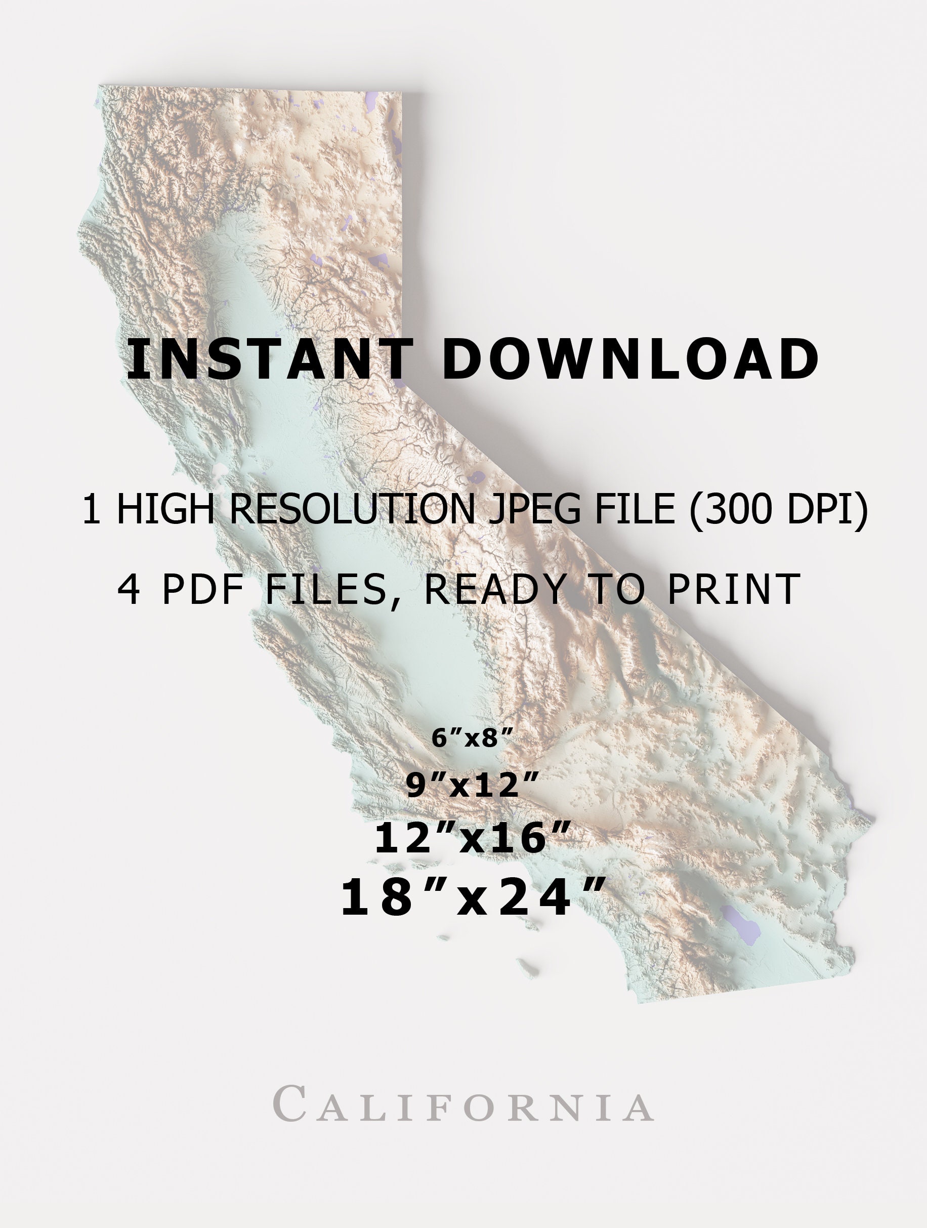 California Relief Map | Printable Decor - Etsy