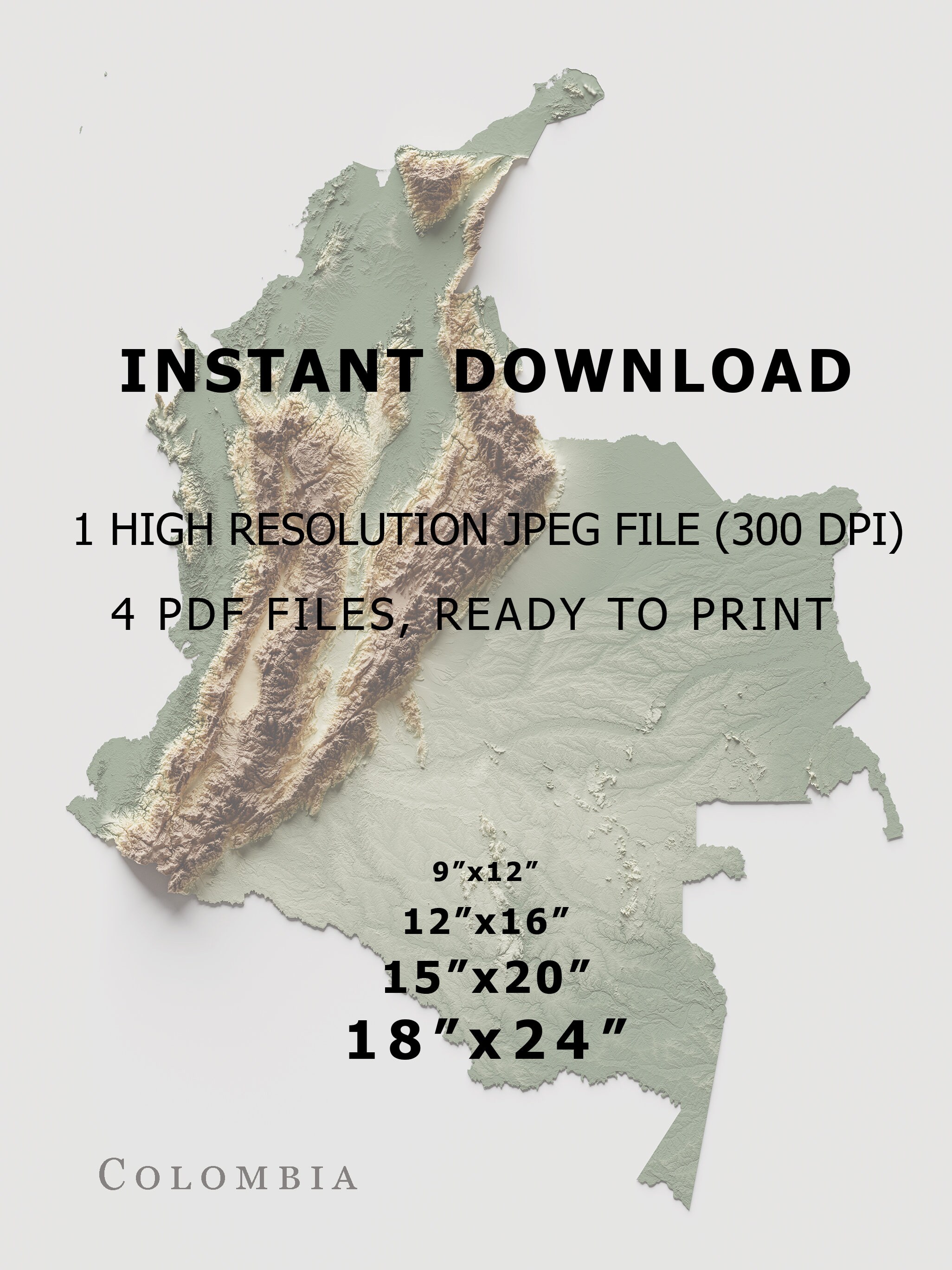 Colombia Relief Map | Printable Decor - Etsy